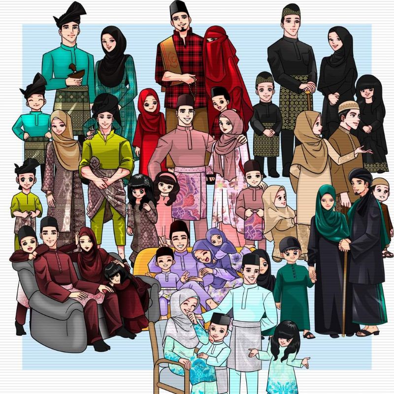 KARTUN FAMILY RAYA UNTUK CETAK KAD RAYA DAN SAMPUL RAYA | LUKISAN ...