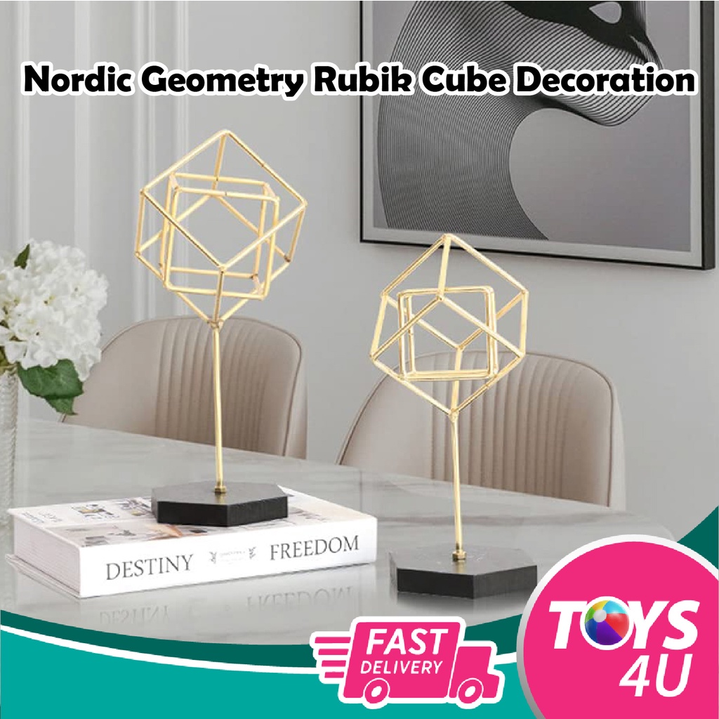 Golden Iron Geometry Rubiks Cube Table Decoration Desktop Deco Luxury ...