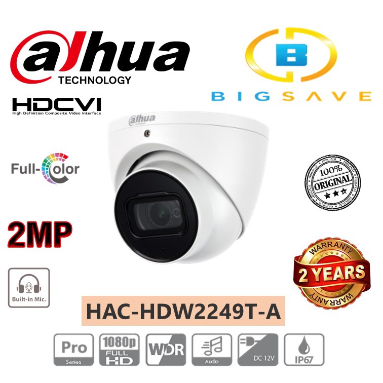 DAHUA 2MP ANALOG HAC-HDW2249T-A / HDW2249T-A-LED (NI) FULL COLOR STARLIGHT HDCVI EYEBALL TURRET ...