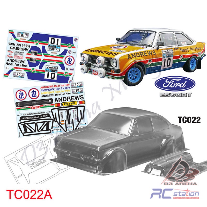Team C Body Shell 1/10 Clear Body TC022 Ford Escort MK2 (Width 190mm ...