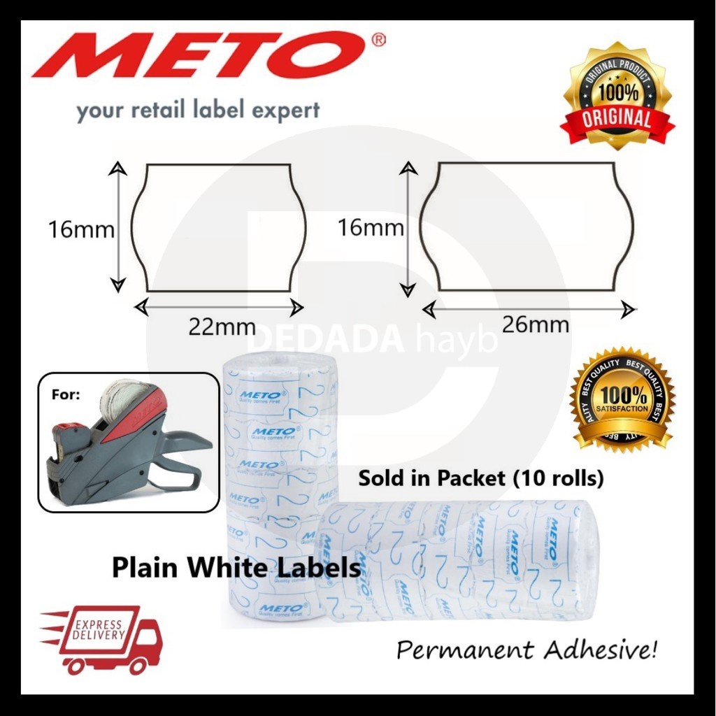Meto Plain White Labels 22x16, 26x16 (10 roll / pkt) | Shopee Malaysia