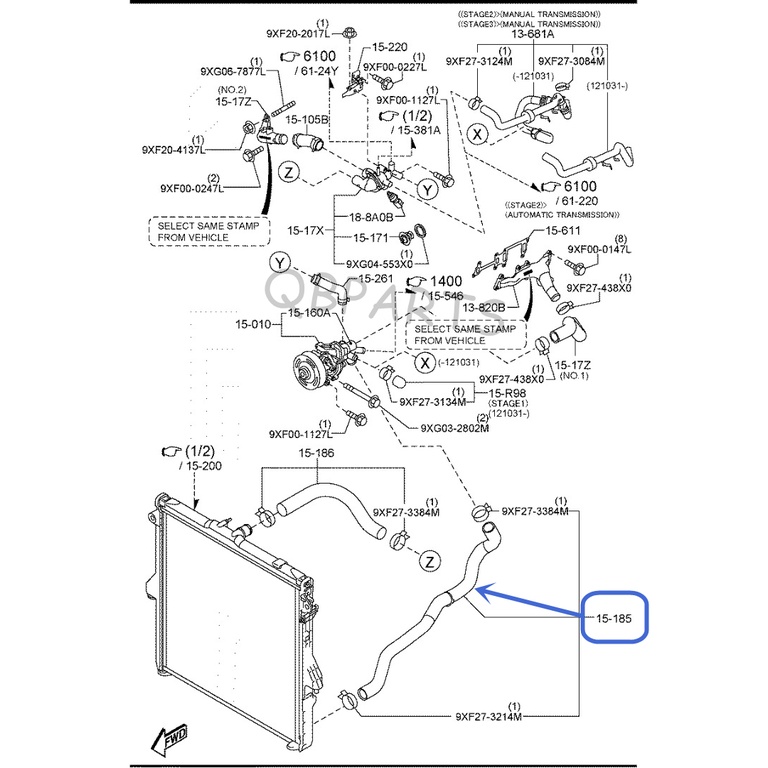 FORD RANGER T6 / T7 / MAZDA BT50 2.2cc (GENUINE) RADIATOR HOSE LWR W ...