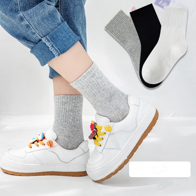 5 Pairs Unisex Kids Solid White Socks 1-12 Years Boys Girls Plain Color Cotton School Socks ...