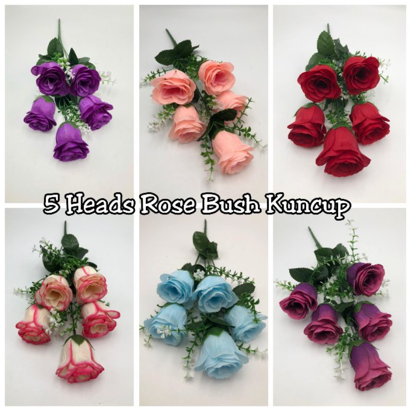 5 Heads Rose Bush Roses Kuncup with Mini Flower (14Colors) | Shopee ...