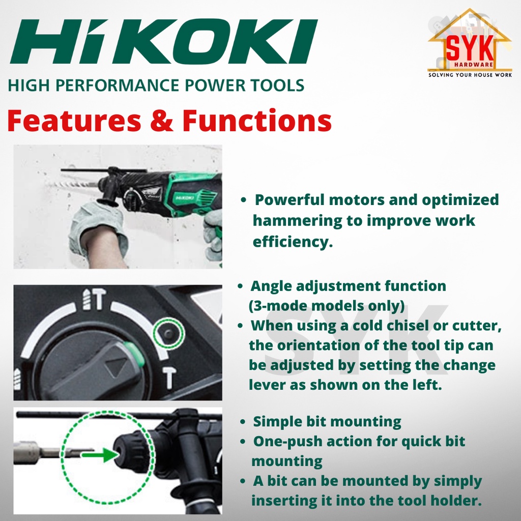 (FREE SHIPPING) SYK HIKOKI HITACHI DH26PC2 26mm Electric Rotary Hammer ...