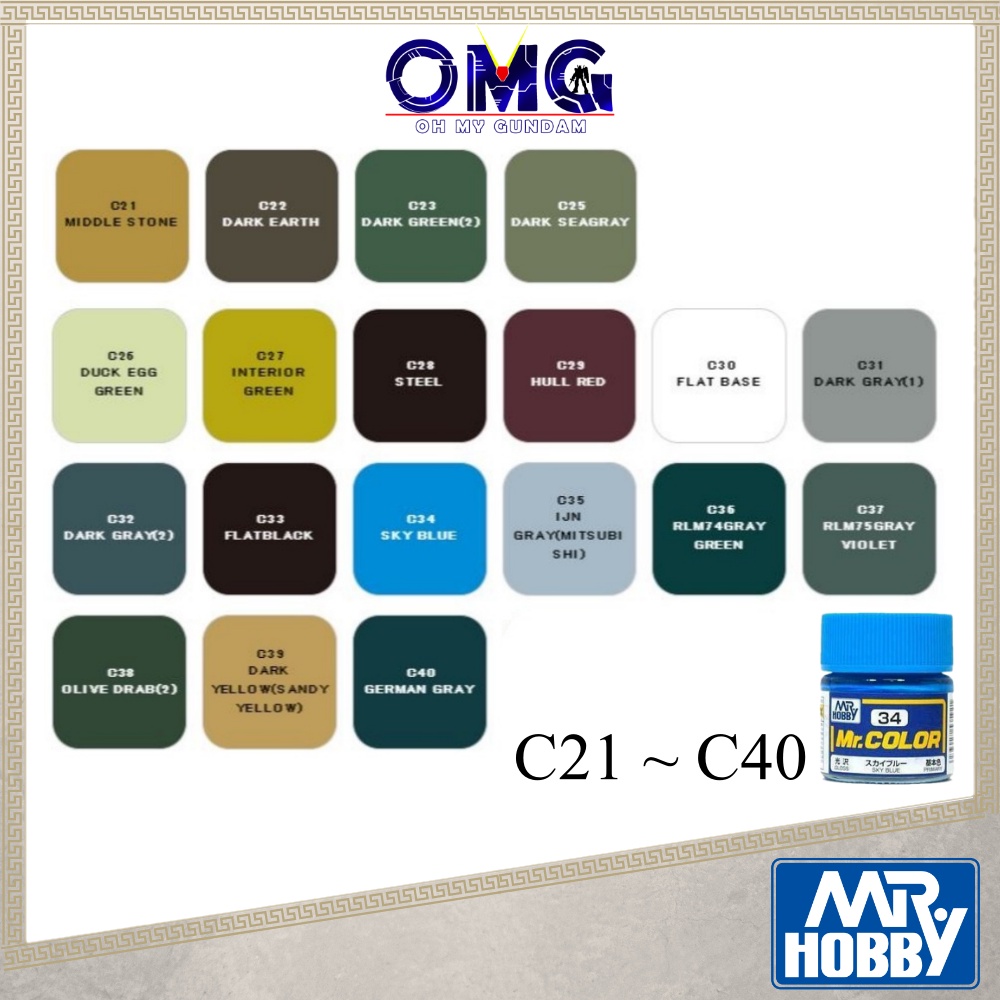 C21 - C40 Mr Color Mr Hobby RLM Gray Violet IJN Gray Hull Red Earth ...