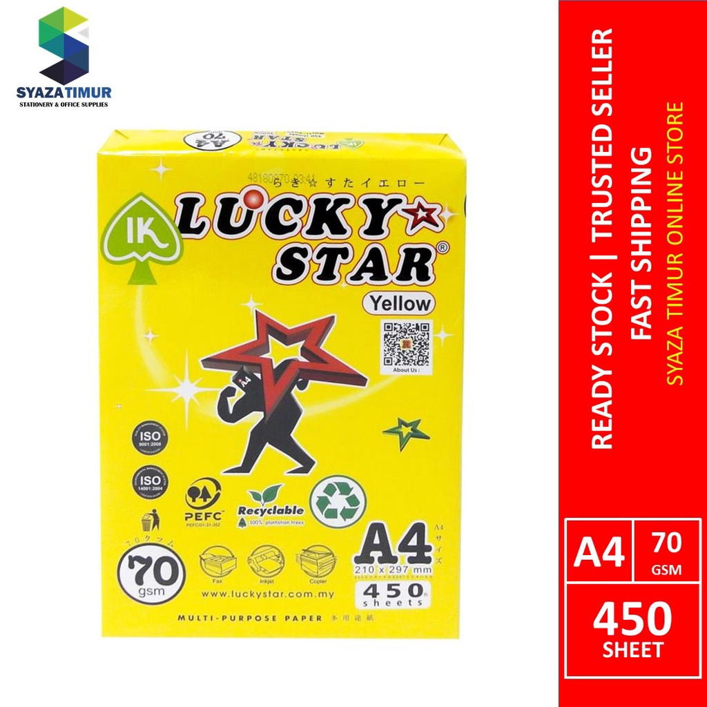 [ST-GR MY] IK Lucky Star A4 Paper 70GSM 450 Sheet | Kertas Putih Kertas Fotostat Indah Kiat ...