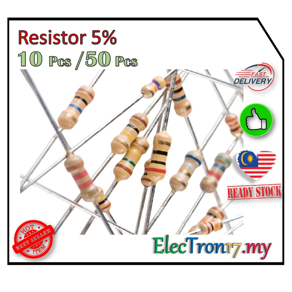 (100 Ohm~820 Ohm) 10 Pcs / 50 Pcs Carbon Film Resistor Perintang 1/4Watt 0.25W 5% | Shopee Malaysia