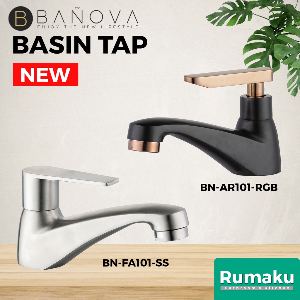 BANOVA SUS 304 Stainless Steel Bathroom Basin Tap Bib Tap Two Way Tap ...
