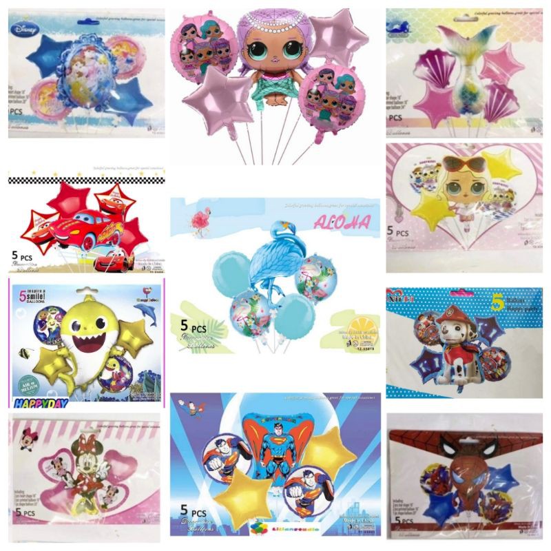 Character 5in1 Balloons Set Cars McQueen Paw Patrol Superman Baby Shark ...