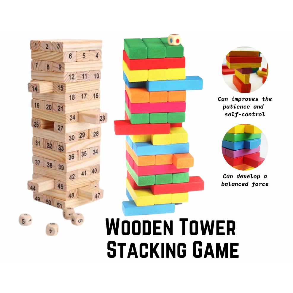 Wooden Number & Colour Folds High Stacking Block Tumbling Tower / Block ...