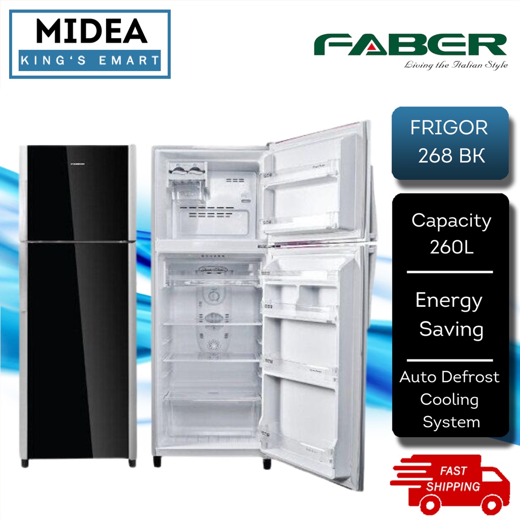FABER 260L Refrigerator 2 Door Glass Door Fridge FRIGOR 268 RD / BK ...