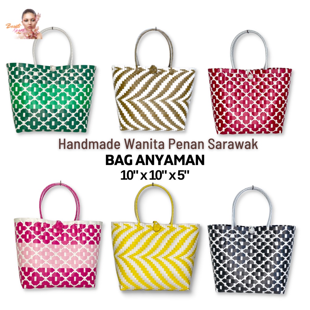 10" x 10" Flower & Design Beg Anyaman Sarawak / tote bag women / PVC ...