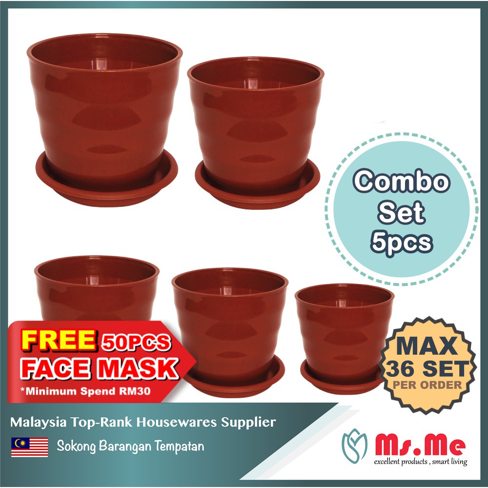 Ms.Me 5 Various Sizes High Quality Round Flower Pots With Tray Bottom ...