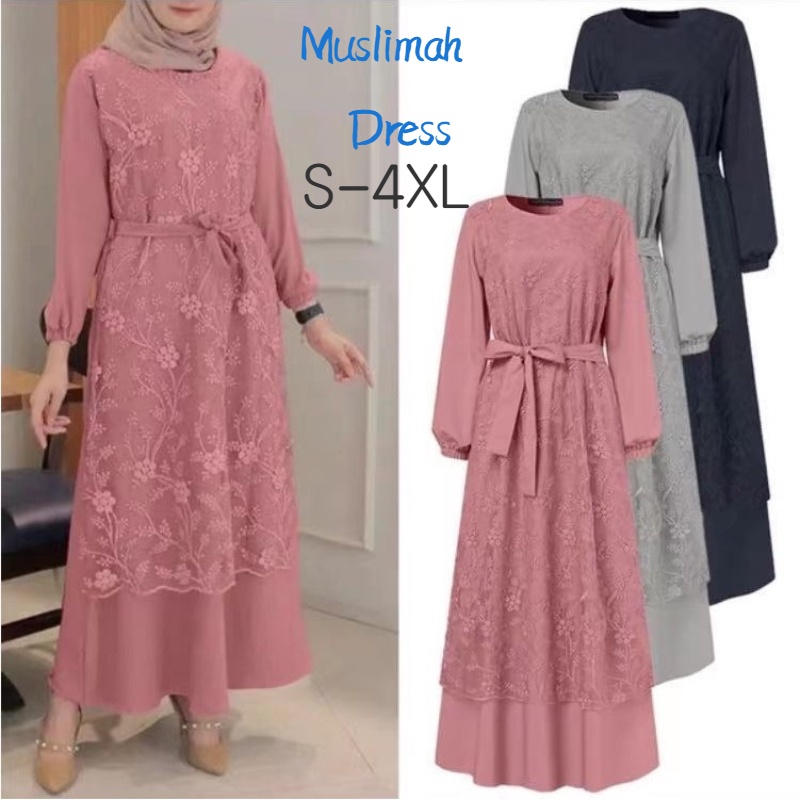 Jubah Muslimah Plus Size Dresses Baju Kurung New Waist Muslimah Long ...