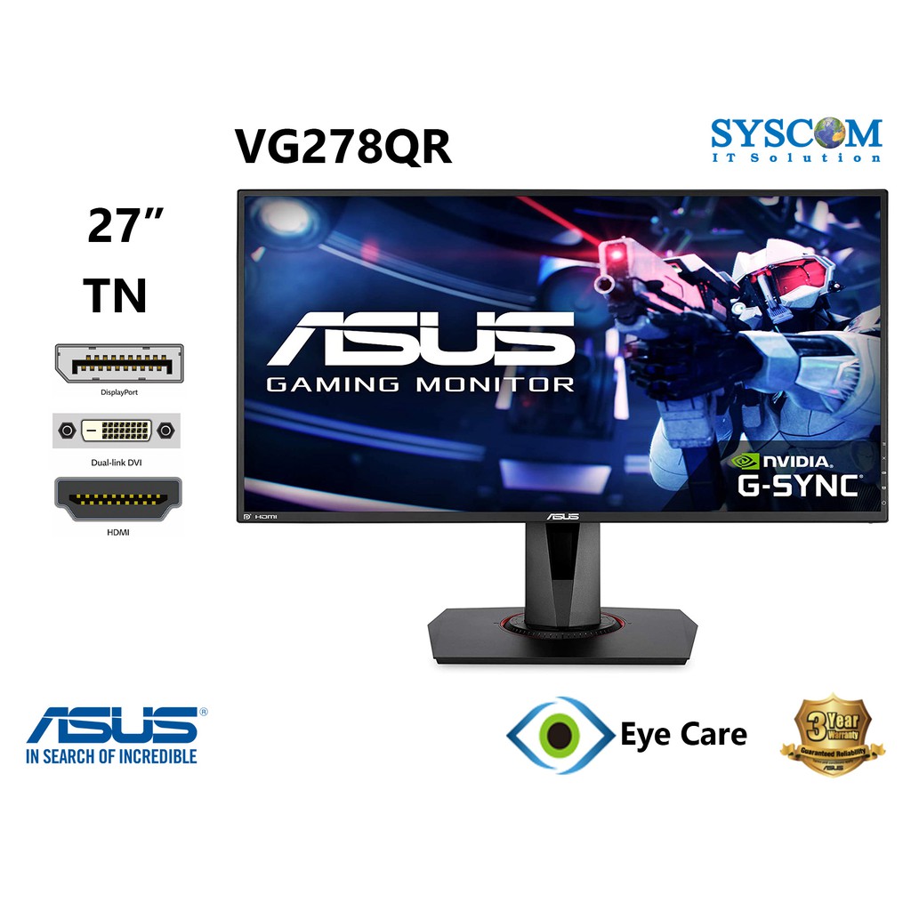 ASUS VG278QR Gaming Monitor - 27inch, Full HD, 0.5ms*, 165Hz, G-SYNC Compatible, Adaptive Sync ...