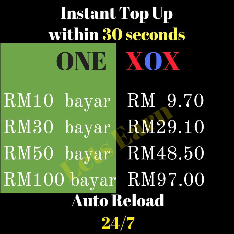 Auto [3% OFFER] XOX / ONEXOX INSTANT TOP UP RM5/ RM10 / RM30 / RM50 / RM100 | Shopee Malaysia