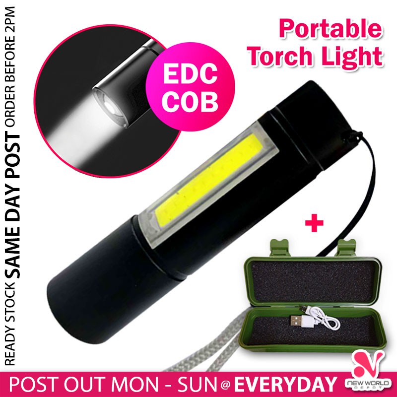 𝗥𝗘𝗖𝗛𝗔𝗥𝗚𝗘𝗔𝗕𝗟𝗘 》EDC COB LED Torchlight 3 Modes Flashlight Focus IPX6 ...