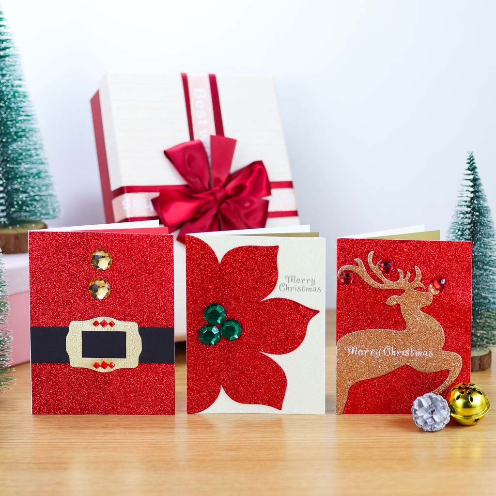 Christmas Card Classic Glitter Rhinestone Xmas Holiday Greeting Cards ...