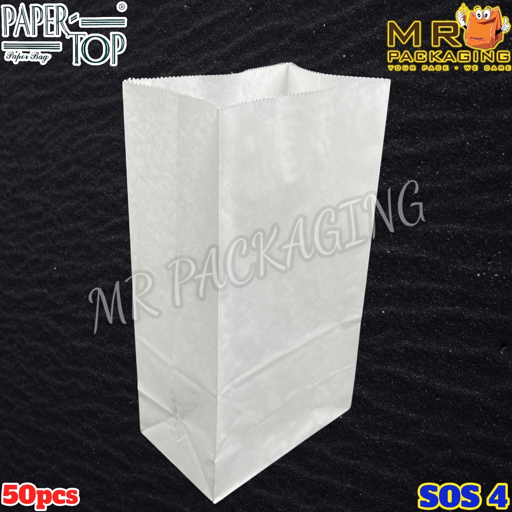 SOS Paper Bag # 4 [ 100pcs± ] Food Grade - SOS 4 - White Paper Bag with ...