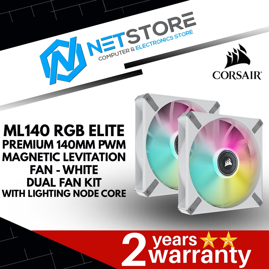 CORSAIR ICUE ML140 RGB ELITE PREMIUM 140MM FAN - WHITE DUAL FAN KIT ...