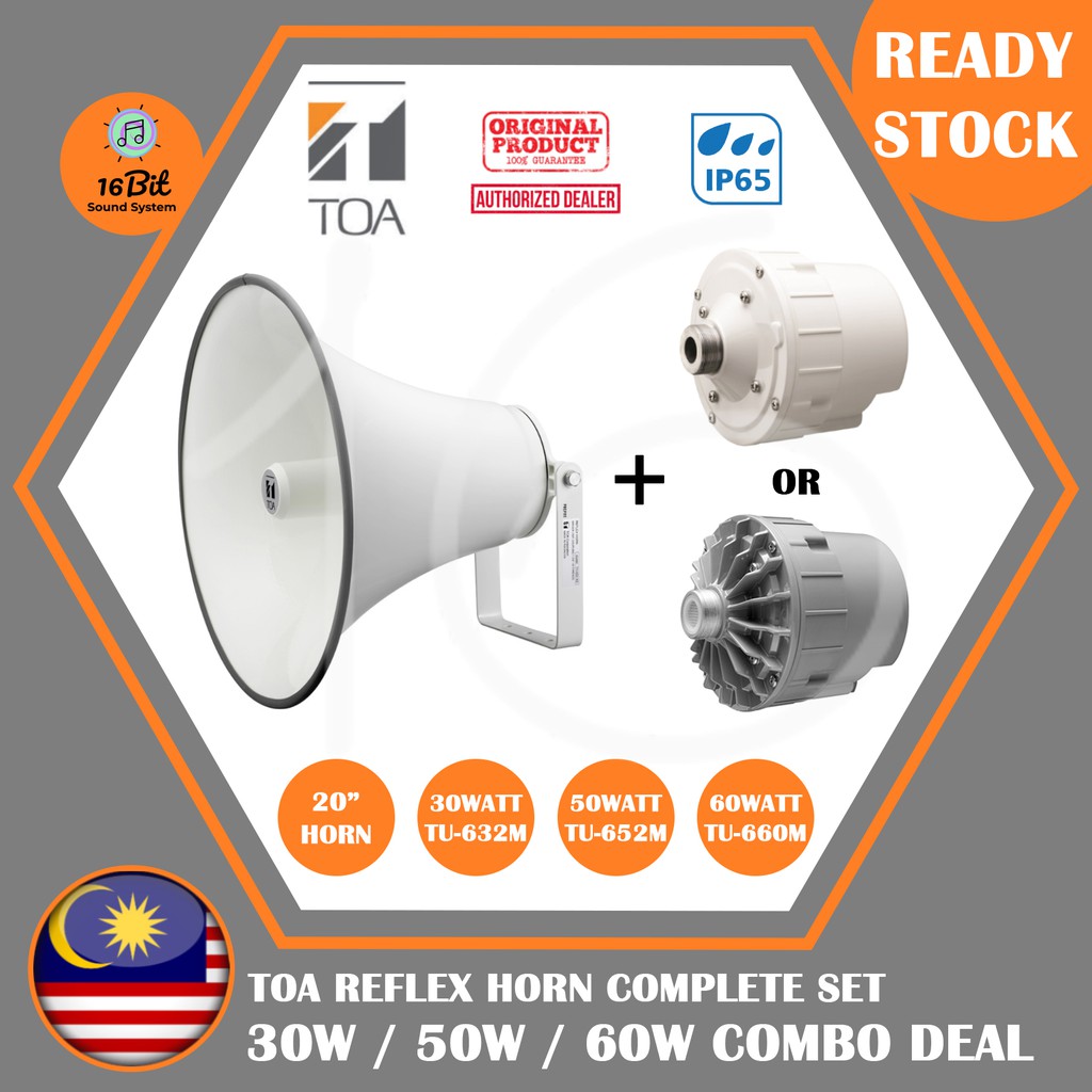 TOA Horn Set 20'' Reflex Horn Speaker with 30watt/50watt/60watt TOA Driver Unit (TH652 / TU632M ...