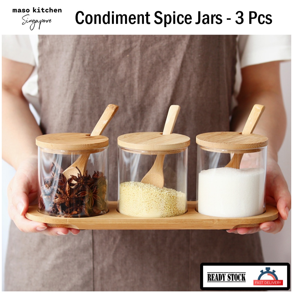 Condiment Container Seasoning Box Set - Comes with Tray, Lid and Spoon ...