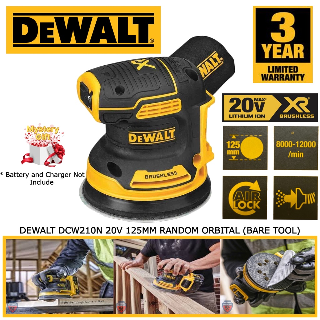 Dewalt DCW210N-XJ 125mm ( 5" ) 20V Brushless Cordless Orbital Sander ...