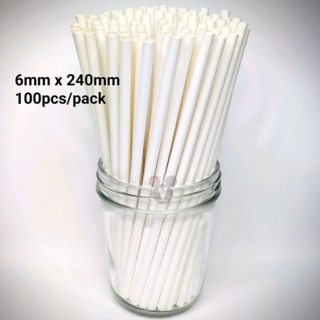 100pcs Long Paper Straw 6mm x 240mm Biodegradable Disposable Straw ...