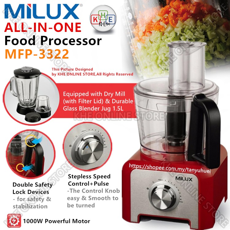 Milux All in 1 Multi Function Food Processor Blender 1000W MFP-3322 ...