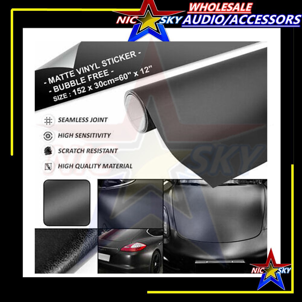 300cm x 50cm Matte Black Car Sticker Vinyl Film Sheets Wrap Car Body ...