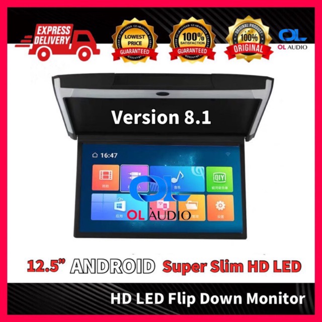 🔥Ready Stock Malaysia🔥12.5" Android Super Slim HD LED Flip Down Roof ...