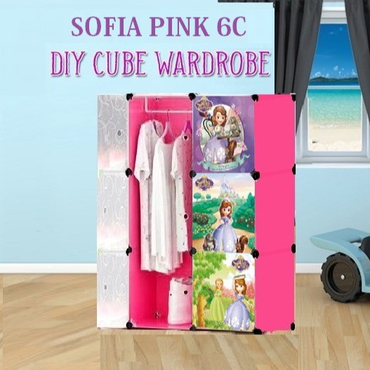 🔥READY STOCKS🔥SOFIA PINK 6 cube DIY Multipurpose Portable Wardrobe Cabinet Clothes Storage ...