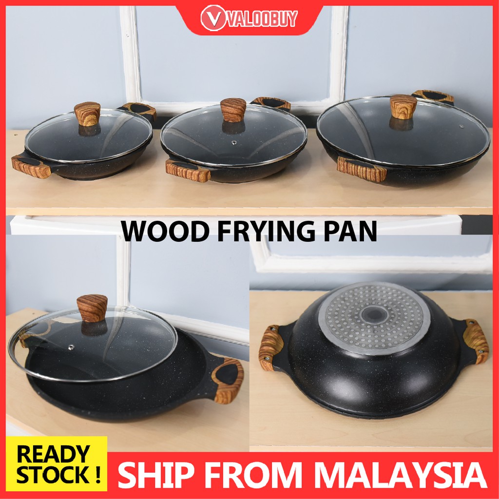Premium Periuk Ceramic Wood Frying Pan Wok Non Stick 24cm/28cm/32cm ...