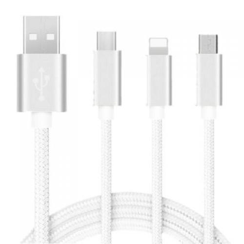 Multi Port USB Cable 3 in 1 USB to Micro USB Type - C Nylon Braided ...