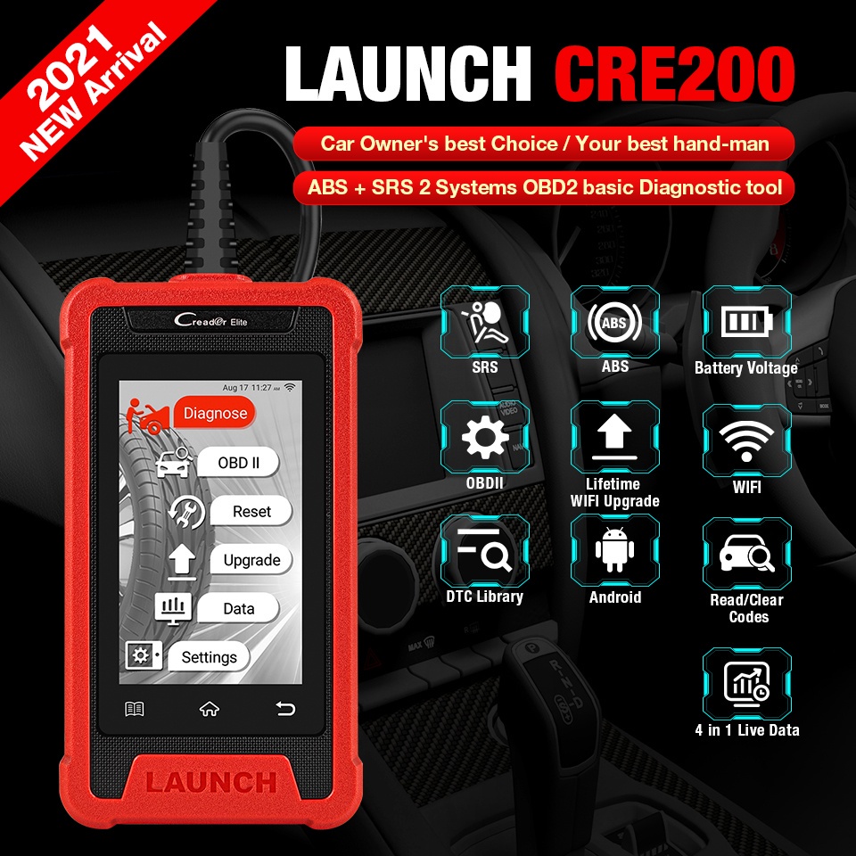 Launch of Creader Elite CRE200 OBD2 Scanner, Code Reader + ABS & SRS ...