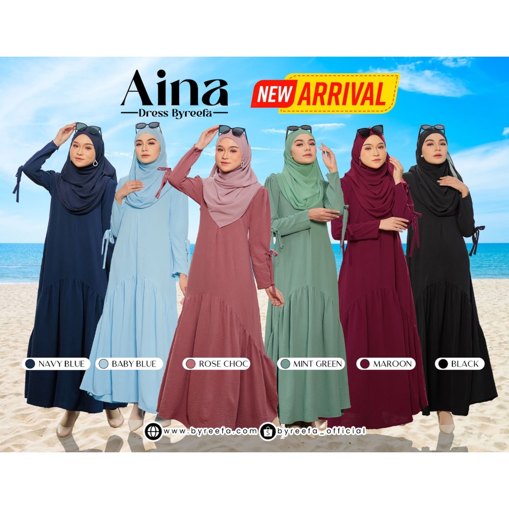 Dress Aina ByReefa Collection | Navy Blue | Baby Blue | Rose Choc ...