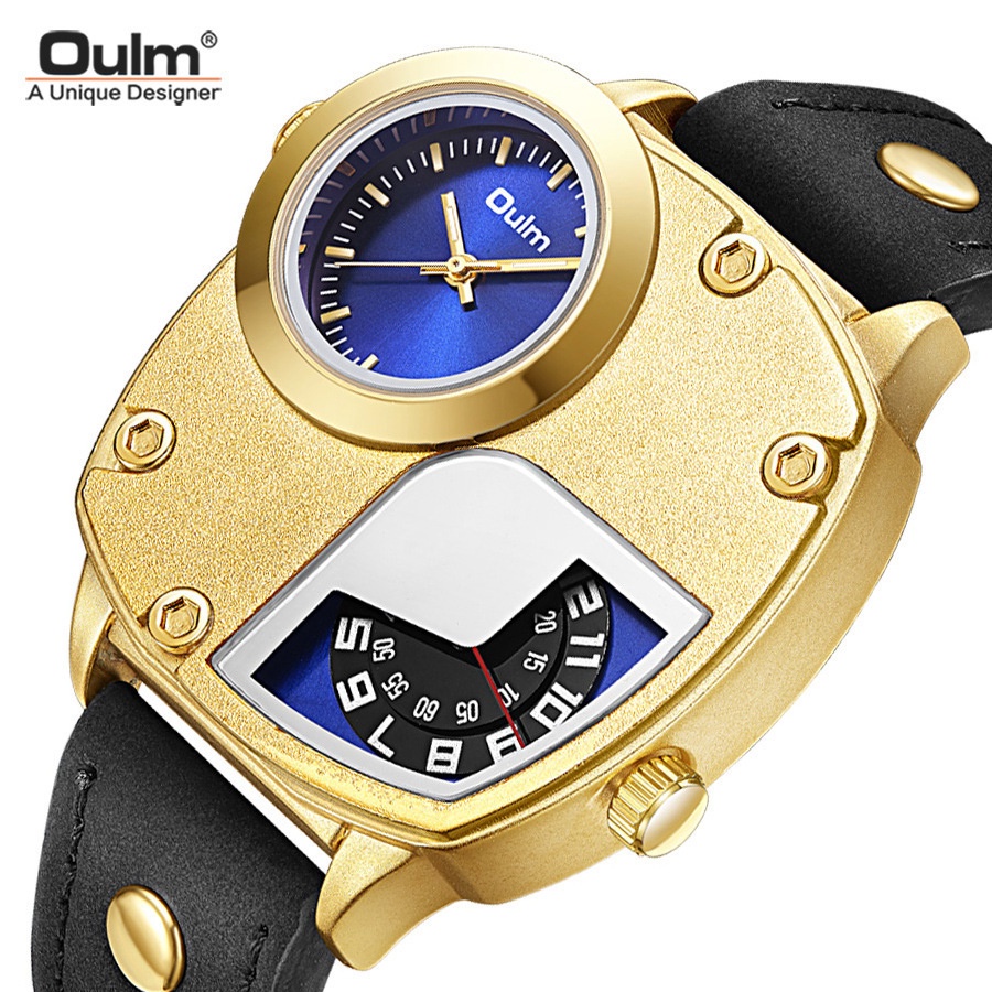 Oulm fashion brand personality dual time zone quartz men's watch belt ...