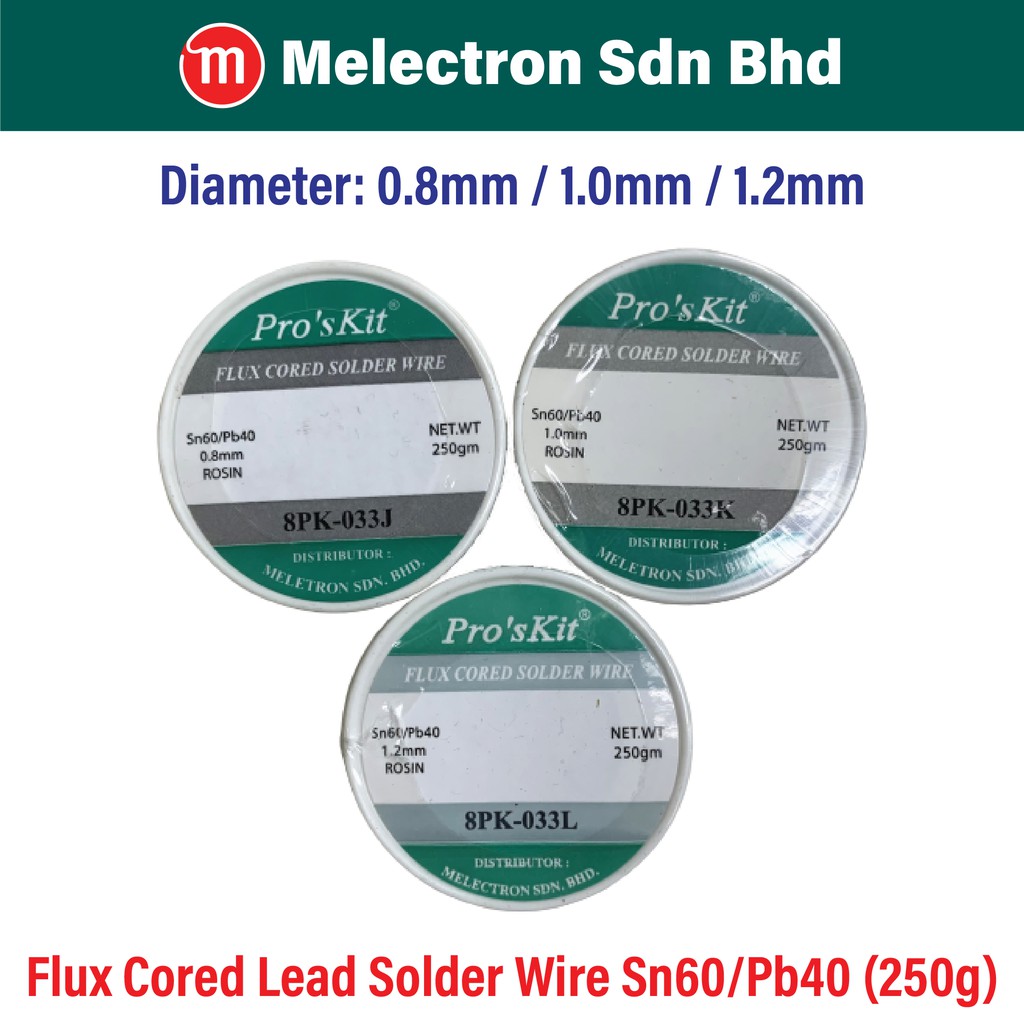 Pro'sKit 8PK-033J 0.8mm / 8PK-033K 1.0mm / 8PK-033L 1.2mm Flux Cored Lead Sn60/Pb40 Solder Wire ...