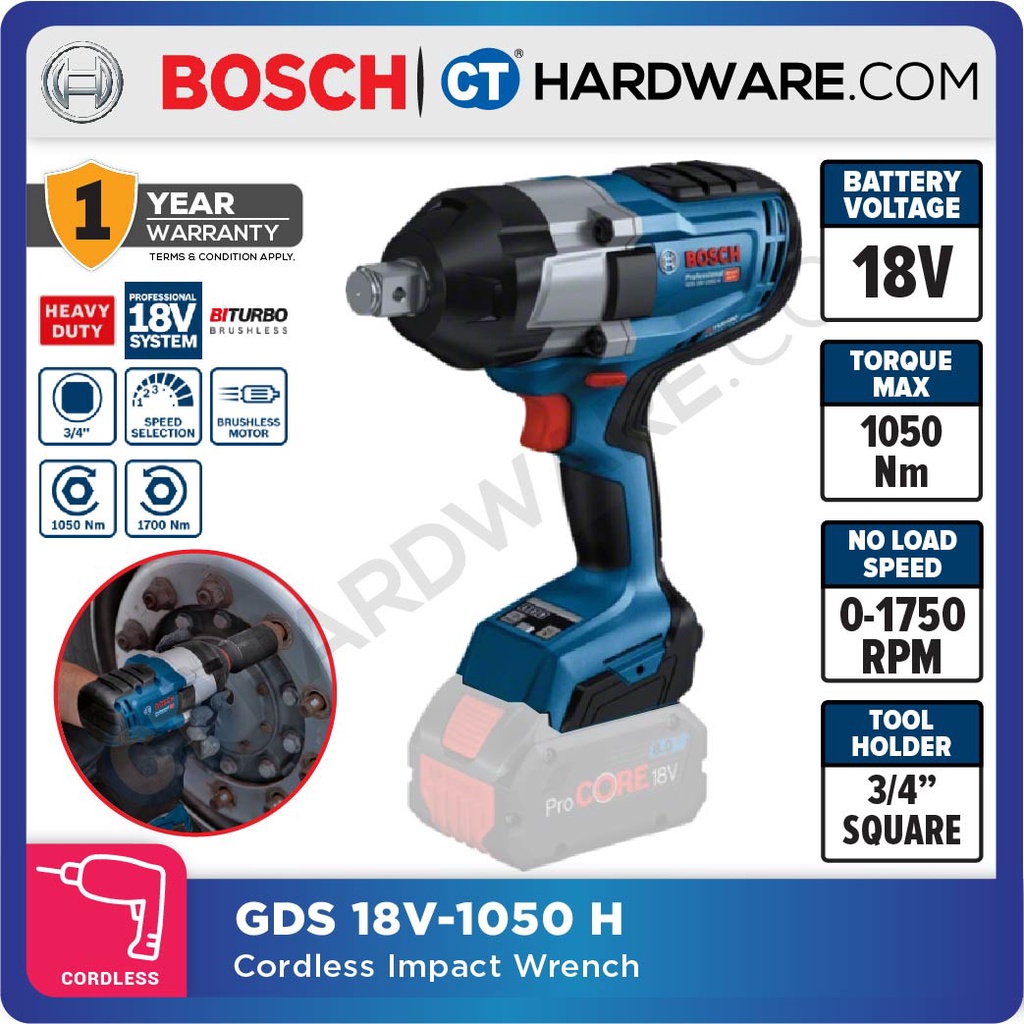 BOSCH GDS 18V-1050 H PROFESSIONAL IMPACT WRENCH 18V 3/4" 1050NM WITHOUT ...