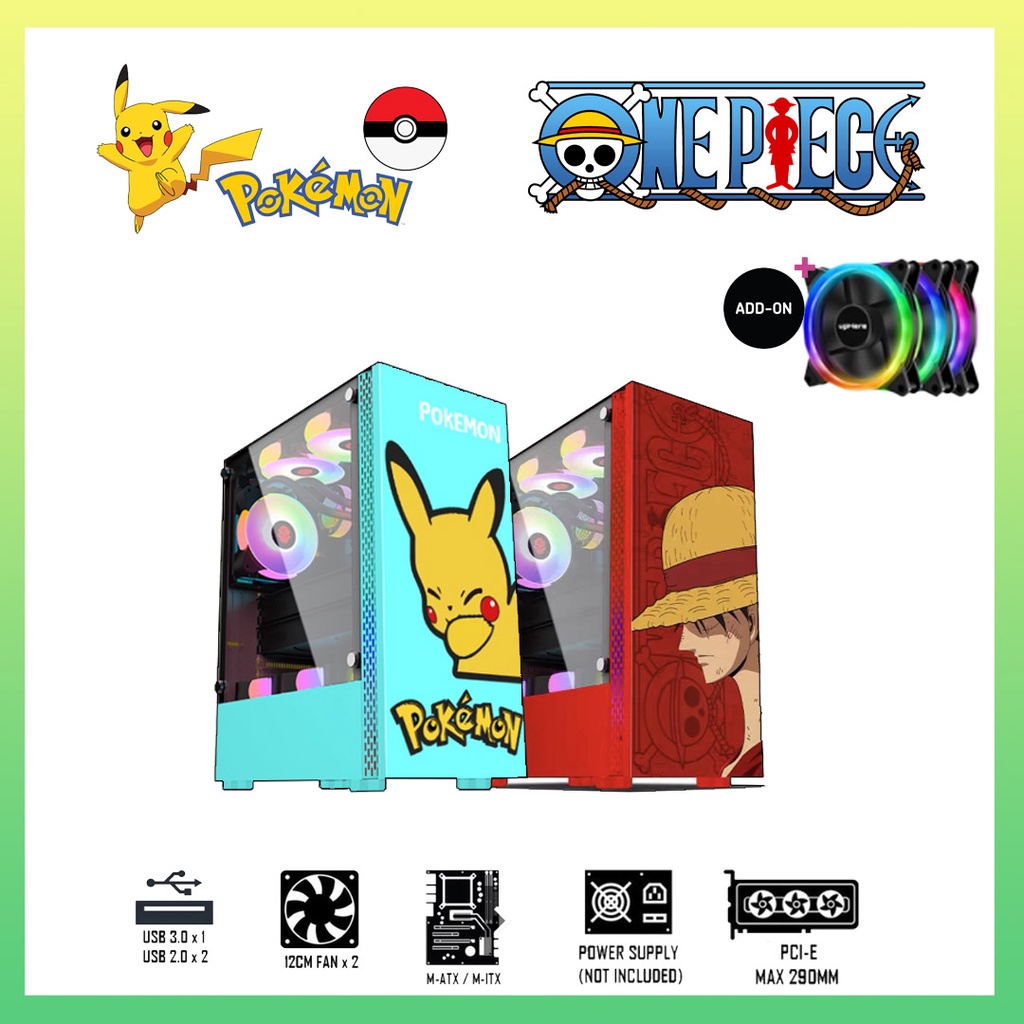 (NEW GAMING CASING) GAMING CASING PC ONE PIECE / PIKACHU WITH RGB ...