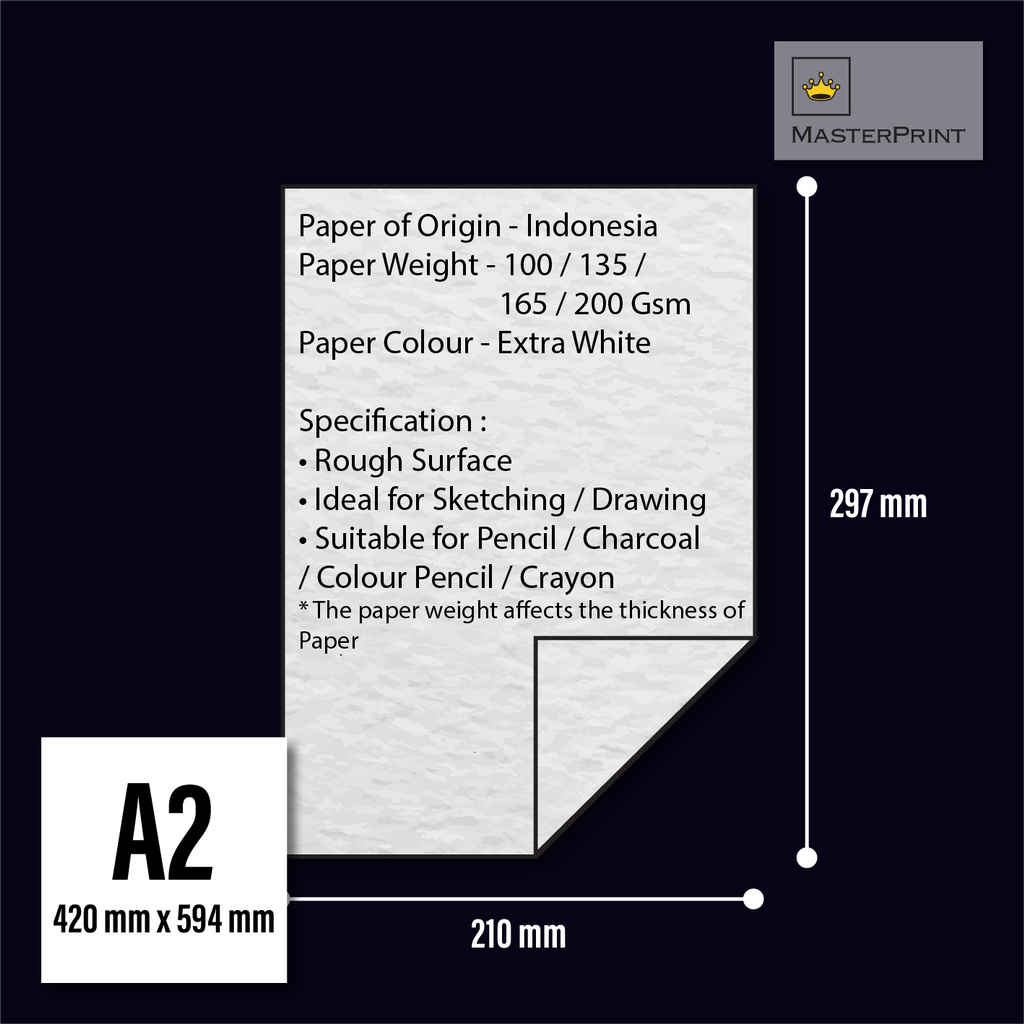 Masterprint Drawing Paper A6/A5/A4/A3/A2/B4+ (100/135/165/200gsm ...