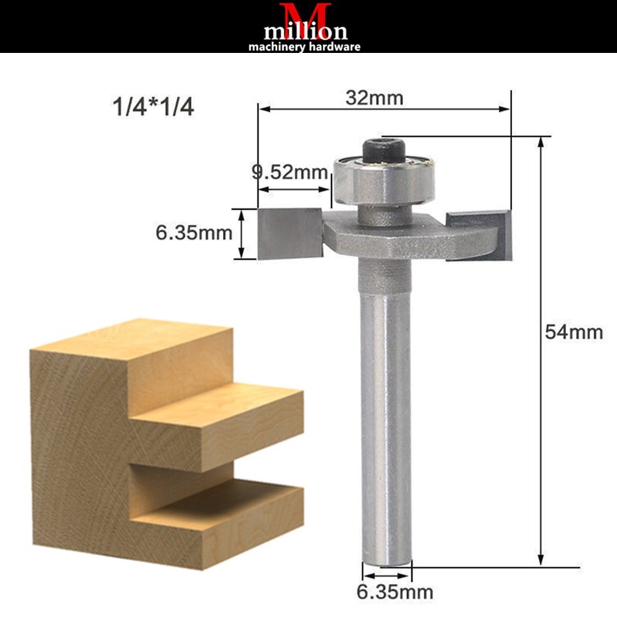 (T TYPE) 1/4" 6.35mm T Slot Shank Milling Cutter Wood Carving Groove ...