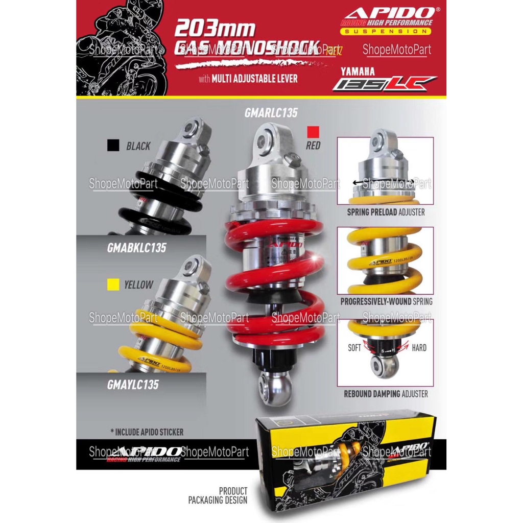 APIDO MONOSHOCK ABSORBER MONO ADJUSTABLE YAMAHA LC135 135LC LC ( 203MM ) / Y15ZR Y15Z Y15 ...