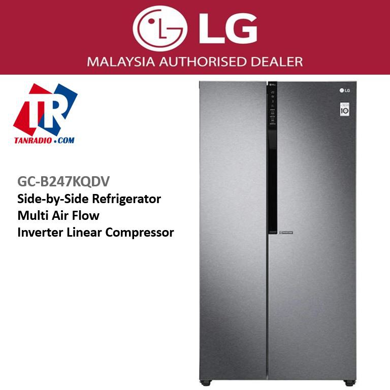 LG Side-by-Side Refrigerator with Multi Air Flow & Inverter Linear Compressor GC-B247KQDV ...