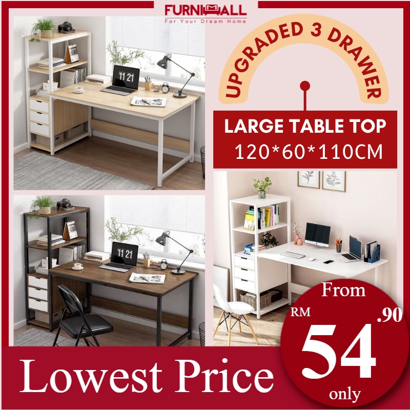 Furnimall 120x60 Drawer Office Table Computer Laptop Desk Study Table ...
