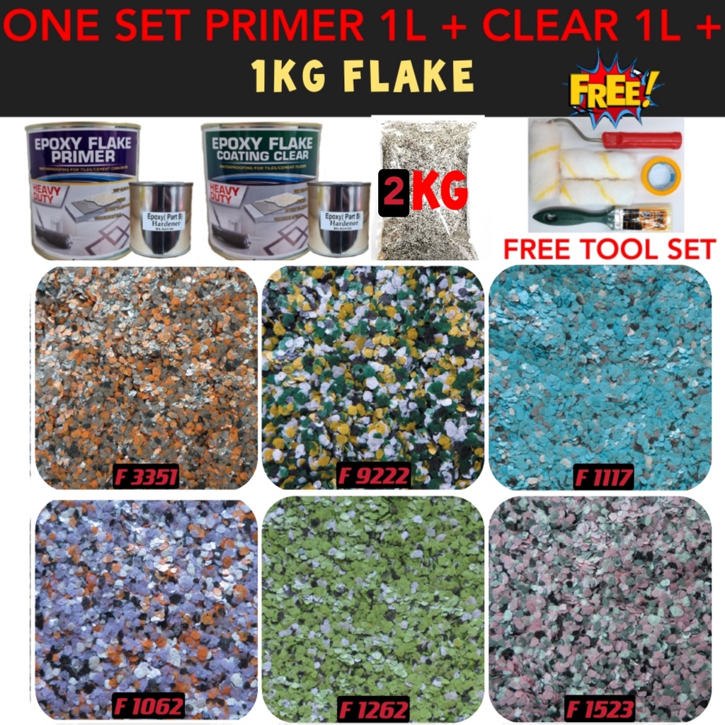 FULL SET Epoxy Colour Flake Coating Toilet Kitchen Floor Tile Leaking ...