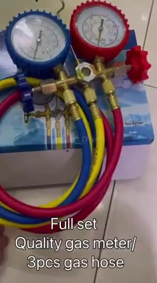 METER GAS HOME/CAR AIRCOND FRIDGE +3pcs HOSE CHECK PRESSURE R22 R410A ...
