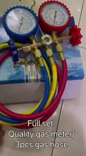 METER GAS HOME/CAR AIRCOND FRIDGE +3pcs HOSE CHECK PRESSURE R22 R410A ...