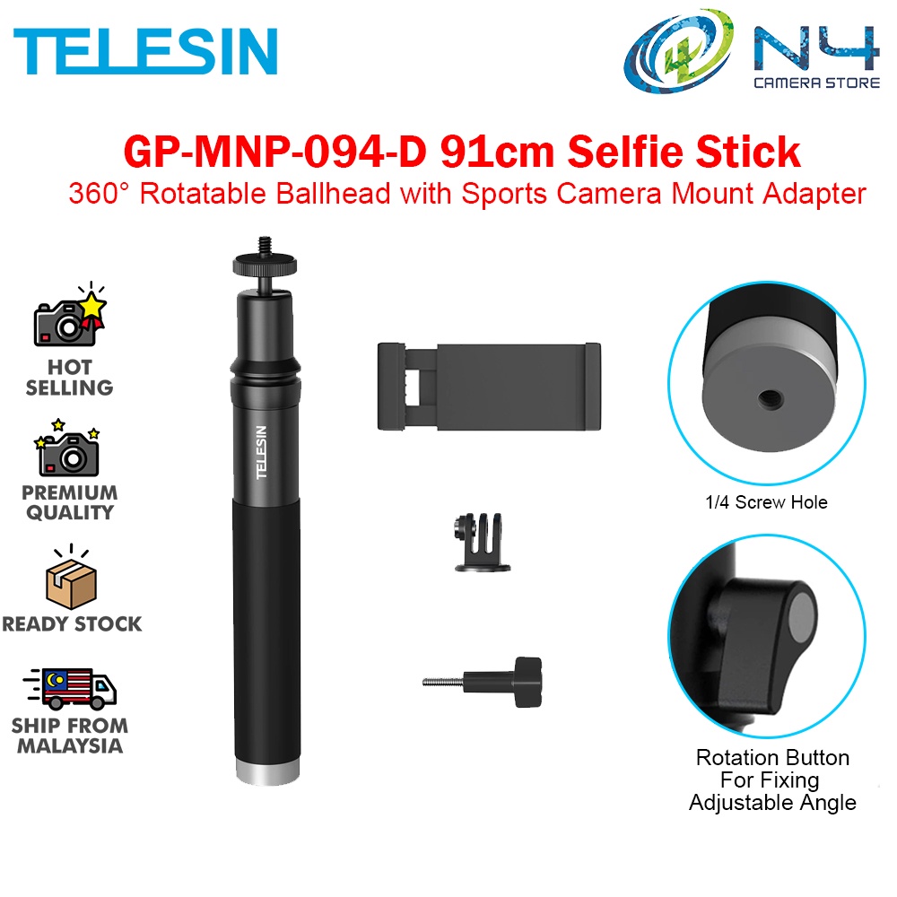 Telesin Gp Mnp 094 D 91cm Selfie Stick 360° Rotatable Ballhead With